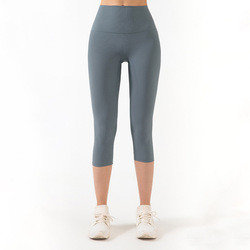 2021 summer women's cropped pants stretch sports high waist hip hip breathable nude feel fitness yoga pants