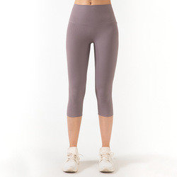 2021 summer women's cropped pants stretch sports high waist hip hip breathable nude feel fitness yoga pants
