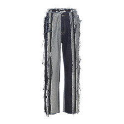 2021 Summer Women's New Fashion Contrast Color yoga pant Street Shooting Tasseled High Waist Casual Sports Denim Trousers