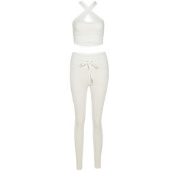 2021 summer new women's yoga suit solid color sexy suspenders crossover two pieces vest and tight trousers set