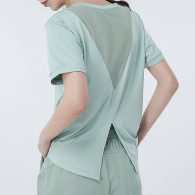 2021 new ladies net yarn stitching sportswear loose comfortable breathable and quick-drying running sports yoga top