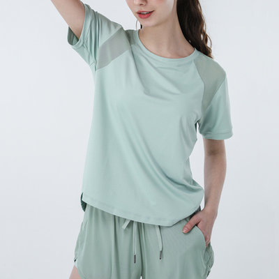 2021 new ladies net yarn stitching sportswear loose comfortable breathable and quick-drying running sports yoga top