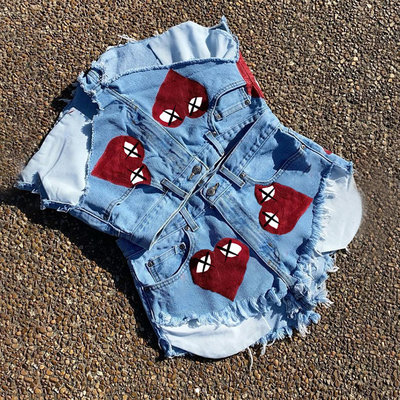 2021 summer new European and American style fashion heart print slim versatile casual sports denim shorts trousers women