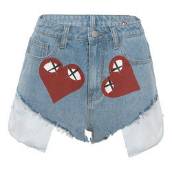 2021 summer new European and American style fashion heart print slim versatile casual sports denim shorts trousers women
