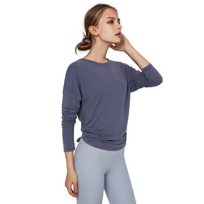 2021 Women's new fashion solid color beauty back slit yoga top long sleeve quick dry sports running fitness clothes