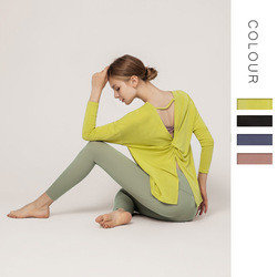 2021 Women's new fashion solid color beauty back slit yoga top long sleeve quick dry sports running fitness clothes