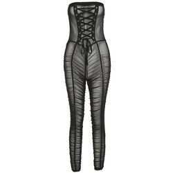 2021 summer women's new fashion sexy solid color low-necked gauze see-through streetwear high-waist tight bandage jumpsuit