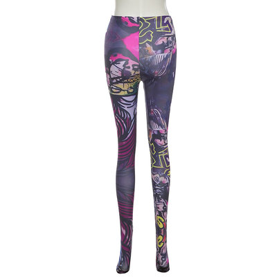 2021 summer women new fashion pants colorful printed high waist tight lift the hips casual sports pantyhose