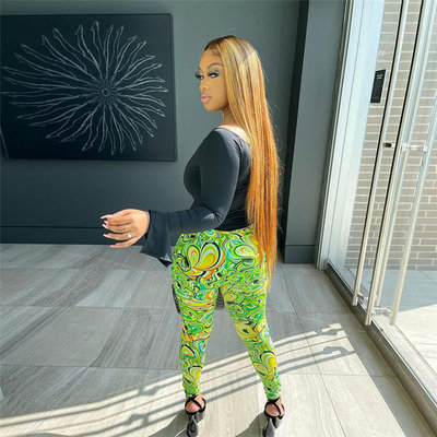 2021 summer fashion women's new digital printing quick-drying breathable pants tight-fitting hip sports fitness leggings