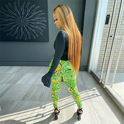2021 summer fashion women's new digital printing quick-drying breathable pants tight-fitting hip sports fitness leggings