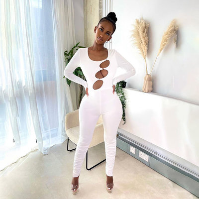 new the autumn women long sleeve gym wear high waist and sexy hollowed-out tight sportswear one piece casual jumpsuits