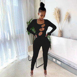 new the autumn women long sleeve gym wear high waist and sexy hollowed-out tight sportswear one piece casual jumpsuits