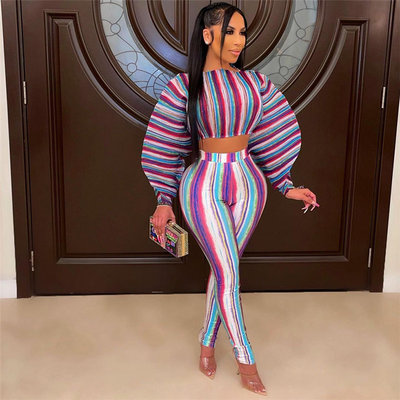 New autumn women high waist fashion printed gym wear  butt Lift tight yoga Pants Women colorful stripe leisure trouser