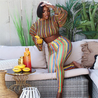New autumn women high waist fashion printed gym wear  butt Lift tight yoga Pants Women colorful stripe leisure trouser
