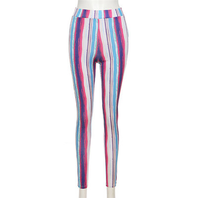 New autumn women high waist fashion printed gym wear  butt Lift tight yoga Pants Women colorful stripe leisure trouser