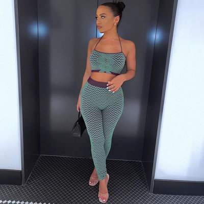 New the autumn women fashion printed condole belt tight top sportswear high waist long pants Women leisure gym set