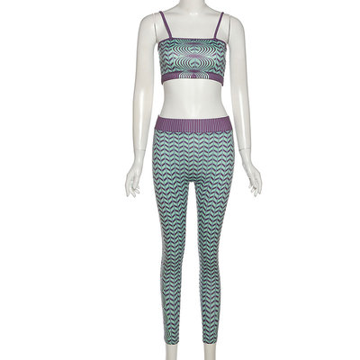 New the autumn women fashion printed condole belt tight top sportswear high waist long pants Women leisure gym set