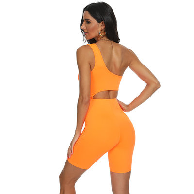 summer new women  sexy openwork slim rompers ladies fashion  bodysuit one shoulder jumpsuit sport suit ems