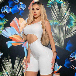 summer new women  sexy openwork slim rompers ladies fashion  bodysuit one shoulder jumpsuit sport suit ems