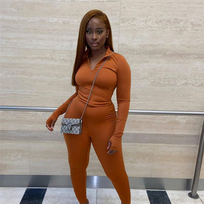 Autumn women's new  solid color long sleeve Crop Top sportswear high waist and butt lift long trousers ladies sports suit