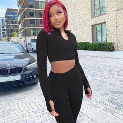 Autumn women's new  solid color long sleeve Crop Top sportswear high waist and butt lift long trousers ladies sports suit