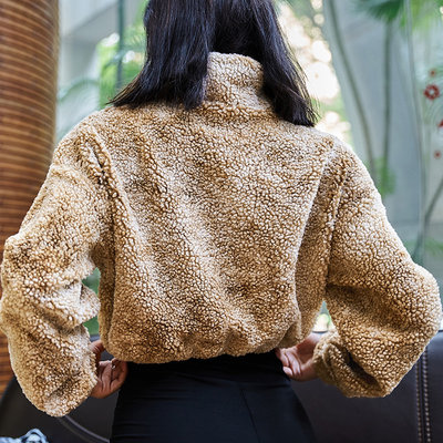 2021 winter ladies sports sexy crop tops Draw string short coat stand collar pullover slim leisure clothing warm streetwear
