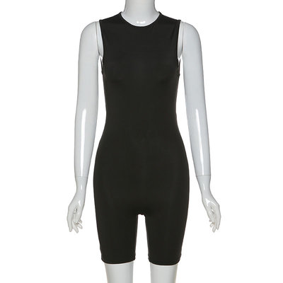 New Arrivals Summer Fashion Women Casual round Neck Sleeveless Slim Short Pants Solid Romper Jumpsuit