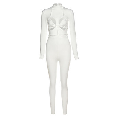 Hot Sell Long Sleeve yoga set Hollow Out Bandage Streetwear Sexy fitness clothes Tight Jumpsuit yoga fitness wear