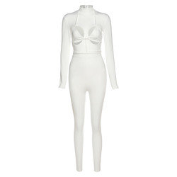 Hot Sell Long Sleeve yoga set Hollow Out Bandage Streetwear Sexy fitness clothes Tight Jumpsuit yoga fitness wear
