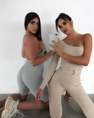 women strapless sports set skinny yoga set bodysuit solid color backless fitness clothing deep V-collar  jumpsuit