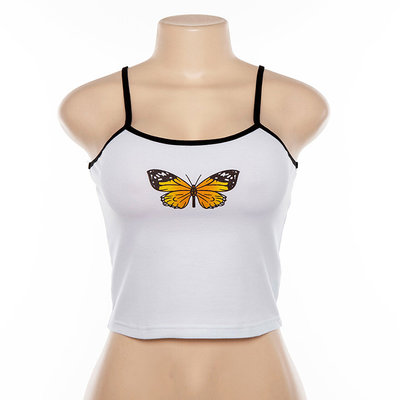 new fashion tie-dye color butterfly printed  slim crop top women summer tank
