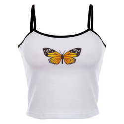 new fashion tie-dye color butterfly printed  slim crop top women summer tank