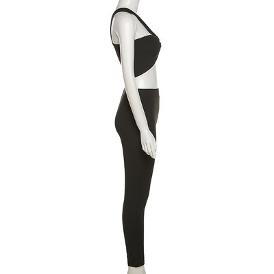 2021 summer new sexy one shoulder sportswear new design yoga black lightweight sports outfits women yoga set