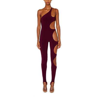 2021 new women's summer high waist self-cultivation hip-lifting yogawear oblique shoulders backless side hollow sexy jumpsuit