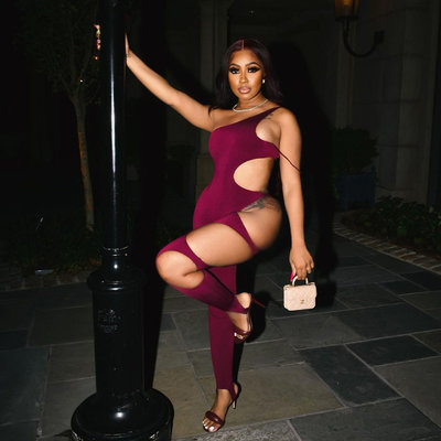 2021 new women's summer high waist self-cultivation hip-lifting yogawear oblique shoulders backless side hollow sexy jumpsuit