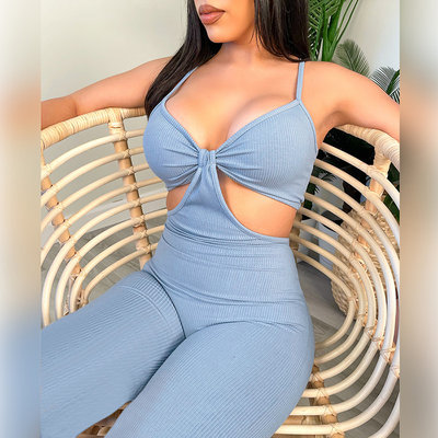 hot sell female sexy backless gym wear sleeveless hollow-out one piece yoga set tight casual jumpsuits yoga fitness wear