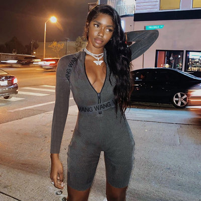 Women front Zipper One Piece Long Sleeve Bodycon ladies Jumpsuits Tight Stretch Jogging yoga Suit Yoga Fitness Wear