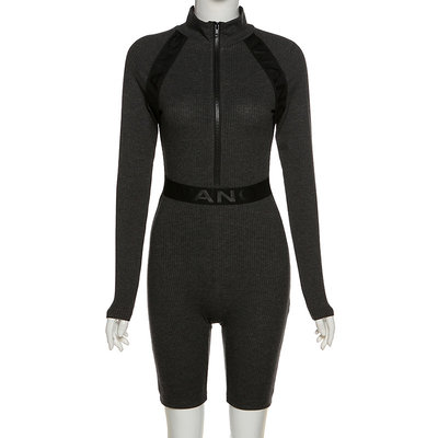 Women front Zipper One Piece Long Sleeve Bodycon ladies Jumpsuits Tight Stretch Jogging yoga Suit Yoga Fitness Wear