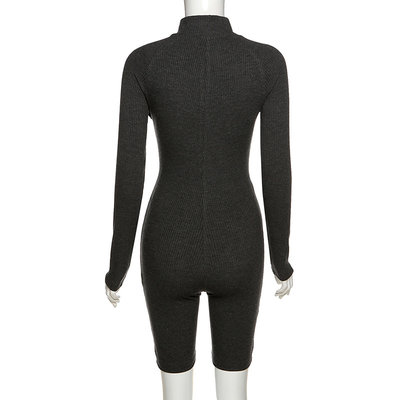 Women front Zipper One Piece Long Sleeve Bodycon ladies Jumpsuits Tight Stretch Jogging yoga Suit Yoga Fitness Wear