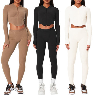 Hot sale Gym wear For Women Workout fitness clothes High Waist Sports set Yoga Long sleeve Crop Top Legging yoga Set