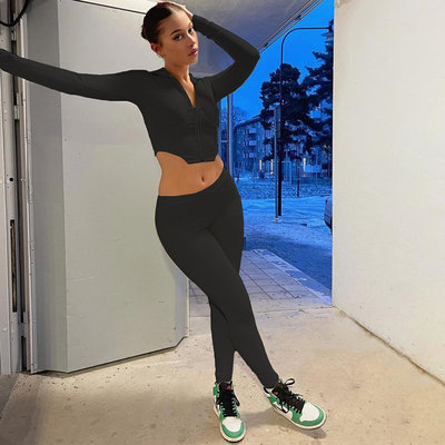 Hot sale Gym wear For Women Workout fitness clothes High Waist Sports set Yoga Long sleeve Crop Top Legging yoga Set