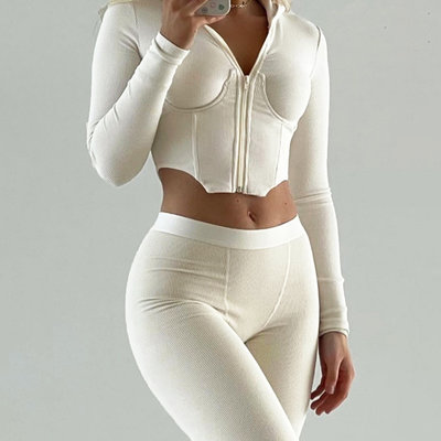 Hot sale Gym wear For Women Workout fitness clothes High Waist Sports set Yoga Long sleeve Crop Top Legging yoga Set