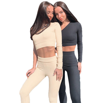 New Arrival Long Sleeves crop Top Seamless Activewear Breathable sportswear solid color Yoga sets sport suit girls clothing