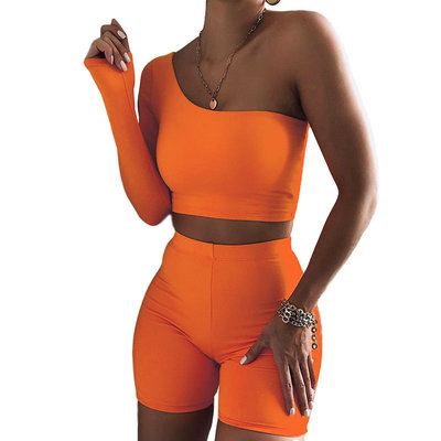 Women 2 Piece yoga Set Women One Shoulder fitness Clothing Bodysuit Sports Biker Rompers youth sportswear