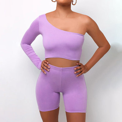 Women 2 Piece yoga Set Women One Shoulder fitness Clothing Bodysuit Sports Biker Rompers youth sportswear