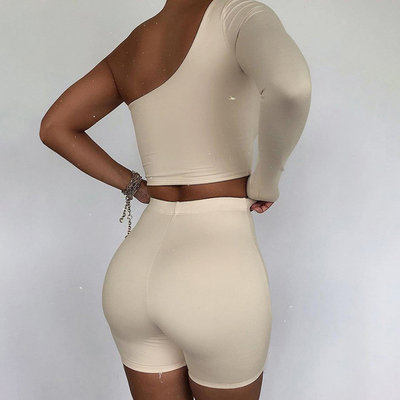 Women 2 Piece yoga Set Women One Shoulder fitness Clothing Bodysuit Sports Biker Rompers youth sportswear