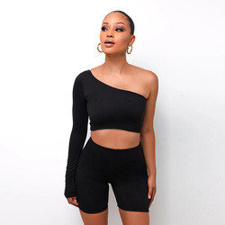 Women 2 Piece yoga Set Women One Shoulder fitness Clothing Bodysuit Sports Biker Rompers youth sportswear