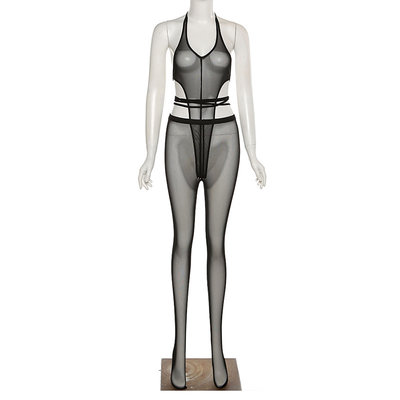 2021 summer two new pieces leisure Sports set with net yarn hang neck lace-up high waist backless gym wear