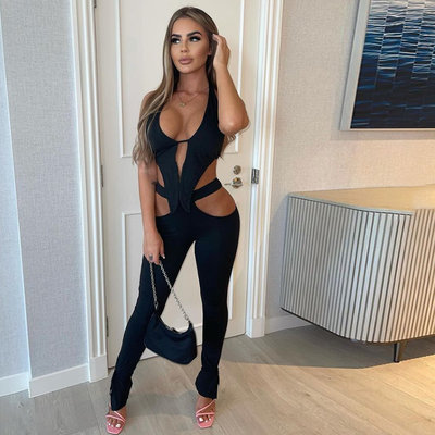 2021 summer new fashion sportsuit include women's irregular low-cut sexy hollow vest and tight long yoga pants