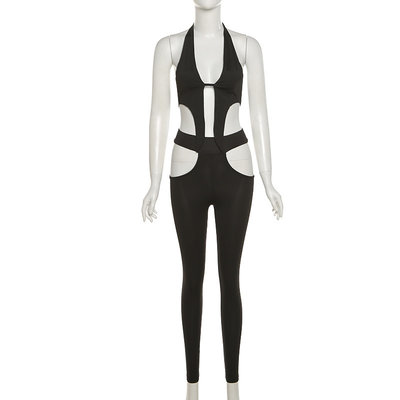 2021 summer new fashion sportsuit include women's irregular low-cut sexy hollow vest and tight long yoga pants
